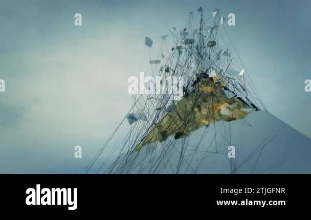 Seamless looping abstract animation of a disintegrating pyramid shell ...