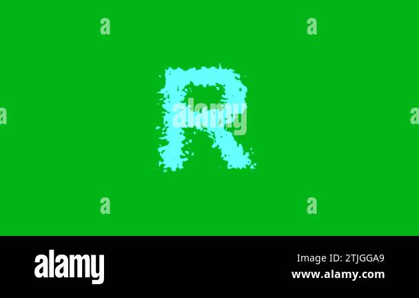 English alphabet R with water waves on green screen background Stock ...