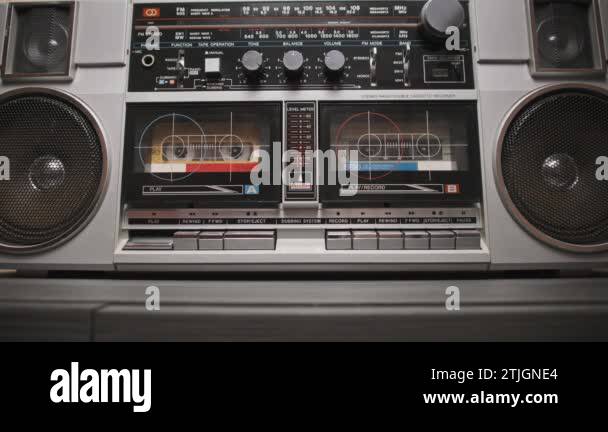 Music from a vintage boombox player. Analog sound from an old audio ...