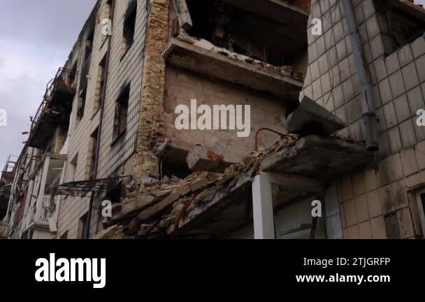 Open ruined house after bombardment attack in Kiev Ukraine outdoors ...