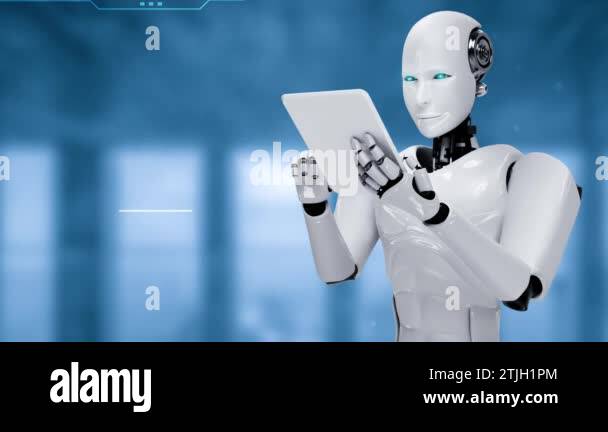 Robot hominoid using tablet computer for big data analytic using AI thinking brain , artificial ...