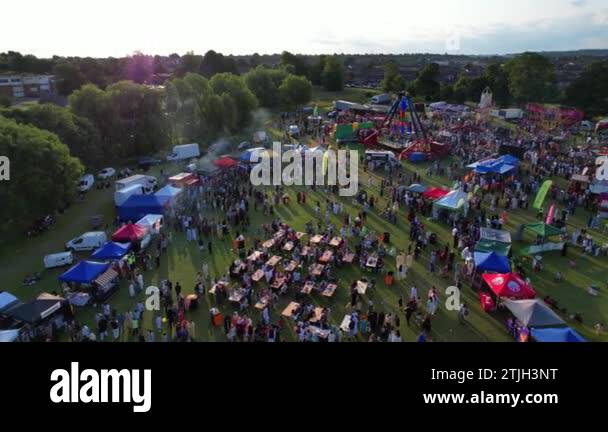 High Angle Footage of Public Funfair Held at Lewsey Public Park of ...