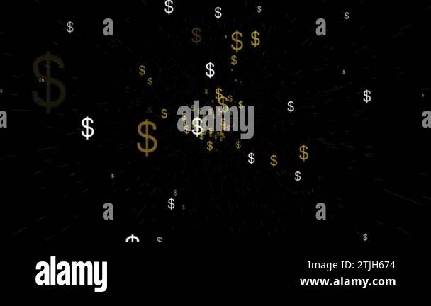 Flying through US dollar signs in particle space with stars. Moving ...
