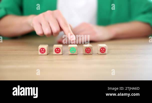 Woman giving good mark for provision of services uses emoticons closeup ...