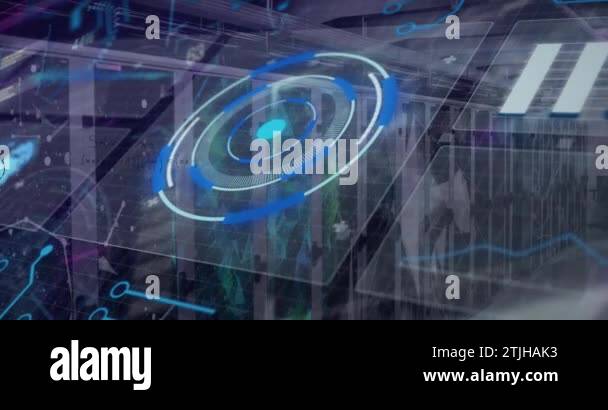 Animation of hud interface with geometric diagrams, circuit board ...