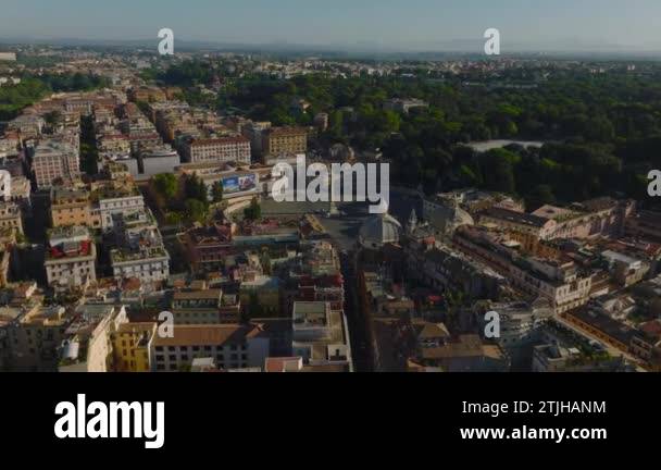 Aerial ascending footage of metropolis with ancient history. Revealing ...