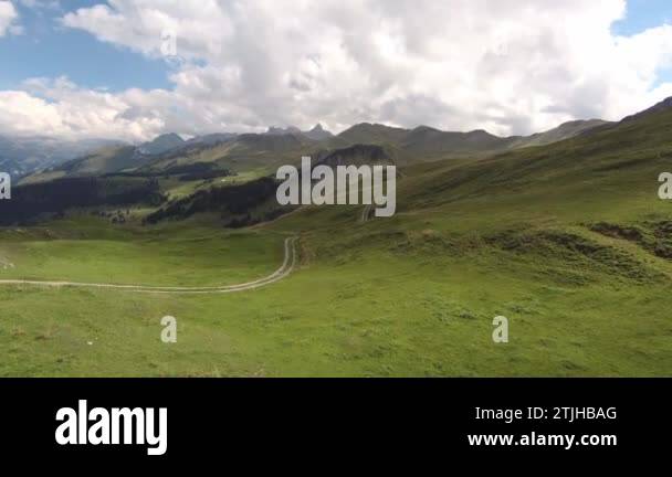 Beautiful landscape view from above on green mountains with country ...