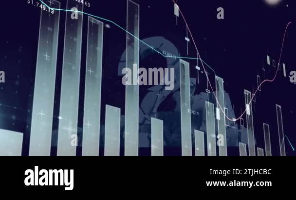 Animation of multiple graphs and lens flare over question mark structure in background ...