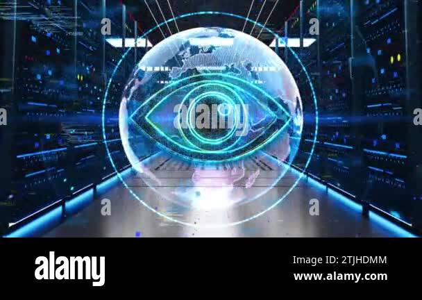 Tech Eye Icon Moving Through Rack Servers in Data Center. Concept of ...