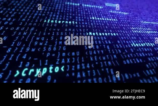 Binary code with Crypto, ai, metaverse, block chain, internet, network and security text ...