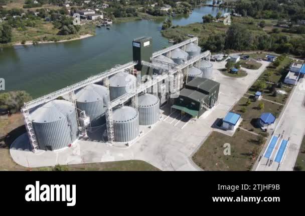 Grain storage silos. Galvanized tanks for grain. Granary with ...