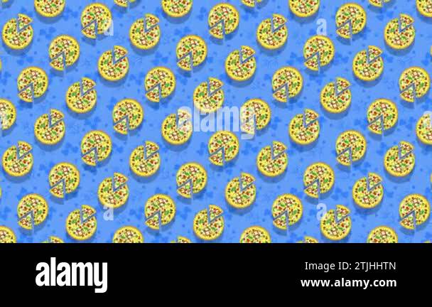 Pizza, pieces of pizza on a blue background. Looped flat animation ...