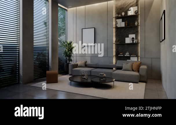 Modern living room 3D animation, contemporary interior design with ...
