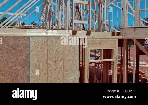 Framework framing beam stick during construction of new house Stock ...