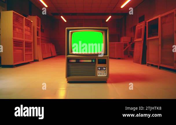 Retro 1980s tv, vintage television with a glitches, noise, interference ...