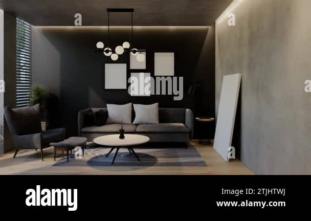 Modern living room 3D animation, contemporary interior design with ...