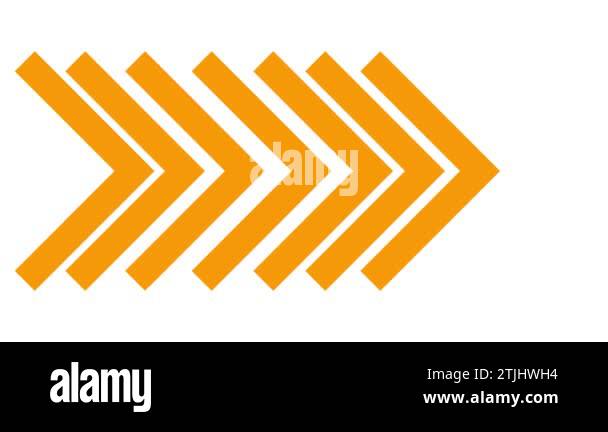 Animated orange symbol of triangular arrow. Flat striped icon points to ...