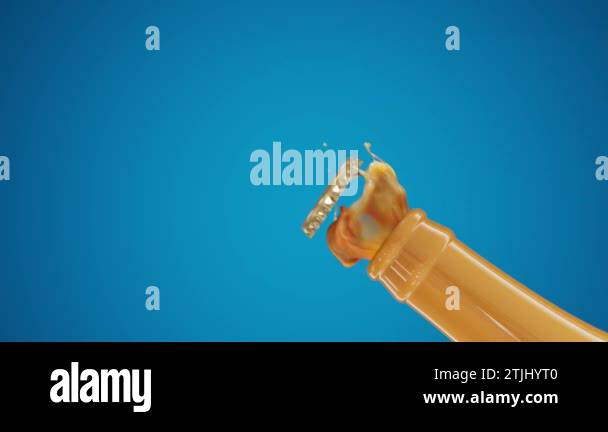 Fruit juice opening from bottle. Fruit juice simulation with flip ...