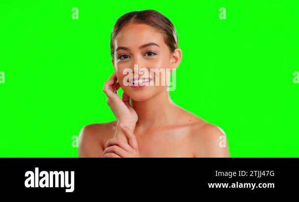 Girl, beauty and skincare by studio green screen with face, natural ...