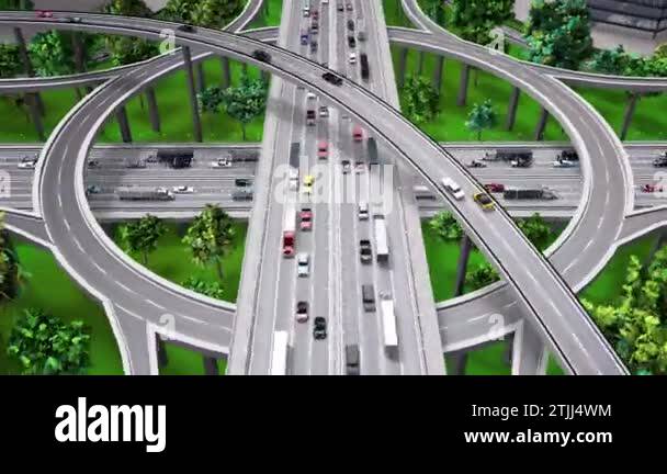 Highway intersection/ road interchange middle in the city with heavy ...
