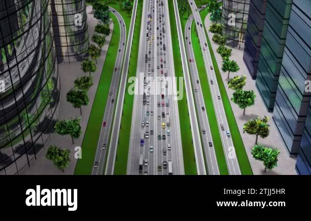 Highway intersection/ road interchange middle in the city with heavy ...