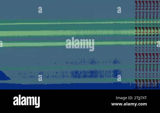 Vertical video. Digital error. Computer glitch. Code failure. Red blue color system script ...