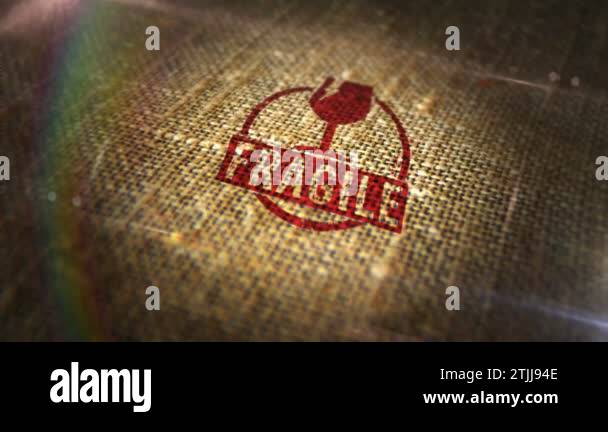 Fragile sign stamp on natural linen sack. Careful shipping and handle ...