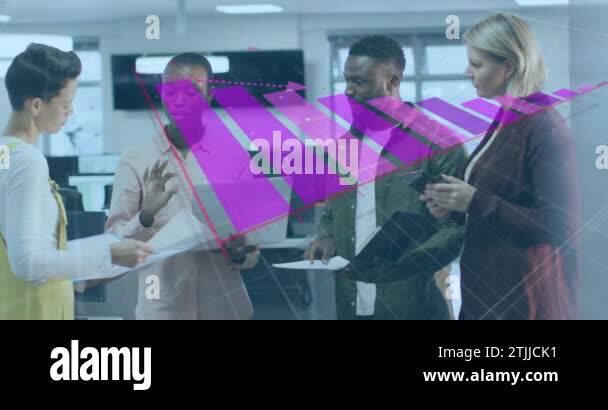 The gif displays a group of male and female business colleagues working ...