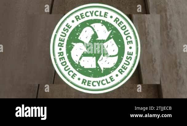 Animation of reuse, recycle, reduce text and logo over changing ...