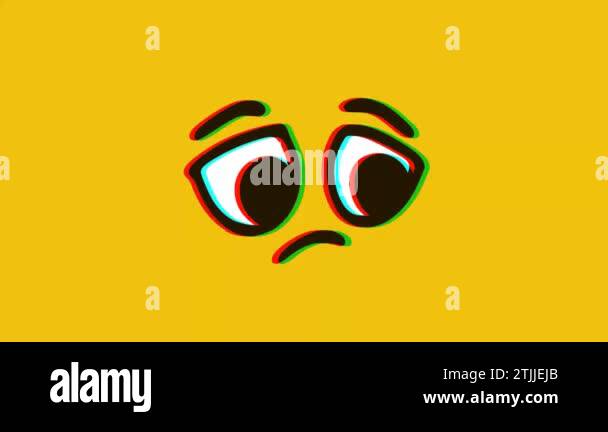 Sad Face emoticon with glitch effect on yellow background, Cartoon face ...