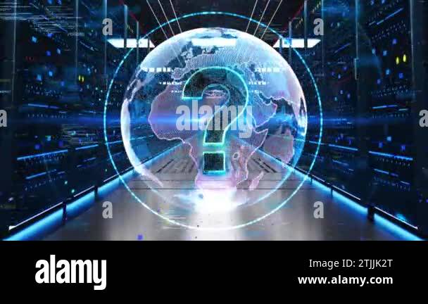 Question Mark Icon Moving Through Rack Servers in Data Center. Concept ...