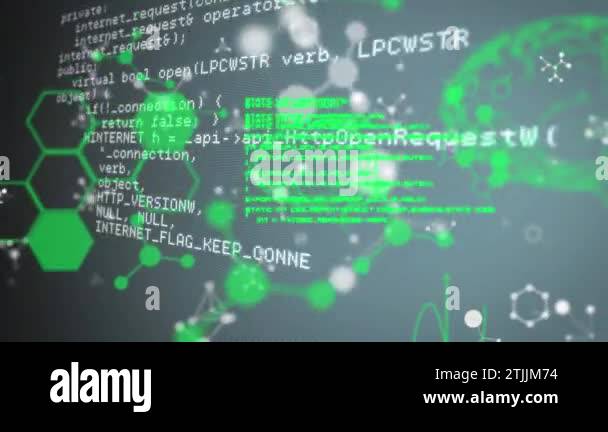 Animation of human brains and scientific data processing on dark background. Global science ...