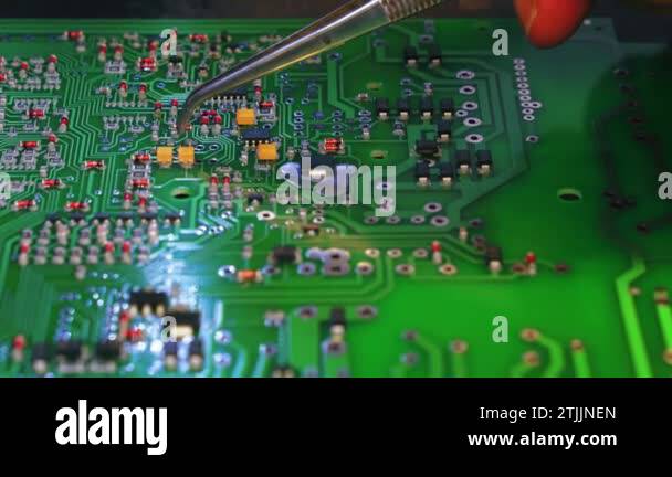 Basic components of modern electric devices. Manual montage of little ...