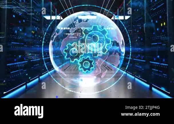 Automation Icon Moving Through Rack Servers in Data Center. Concept of ...