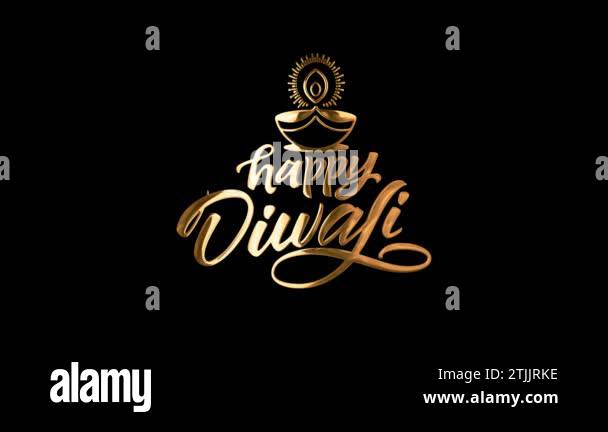 Happy Diwali Typography Golden text animation appear on black ...