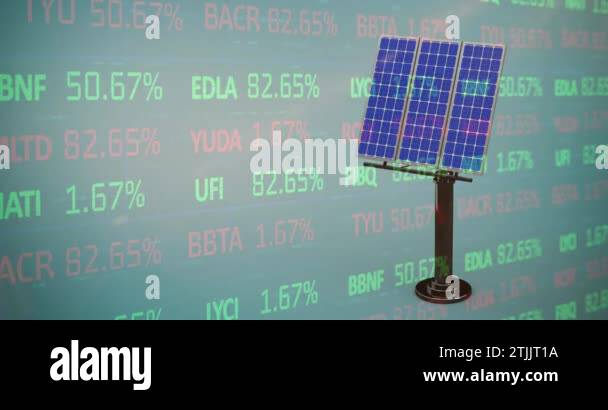 Animation of multicolored trading board and solar panel. Digital ...