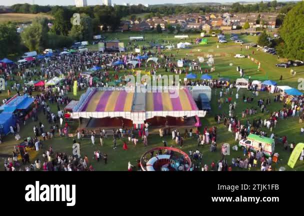 High Angle Footage of Public Funfair Held at Lewsey Public Park of ...