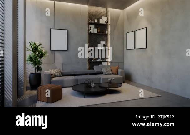 Modern living room 3D animation, contemporary interior design with ...
