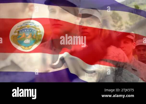 Animation of flag of costa rica over diverse soldiers. National ...