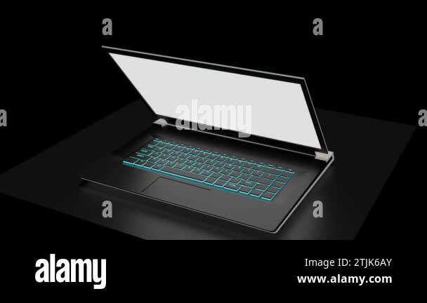 Laptop opening and closing in slow motion with keyboard lights on ...