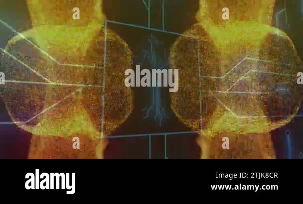 Animation of motherboard and transferring date over glowing yellow ...