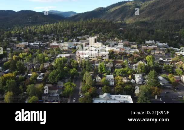 Ashland, Oregon, USA this is a drone shot of downtown. Facing South ...