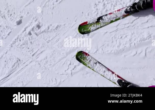 4K FPV Vertical footage skiing footage, one woman skilled skier skiing ...