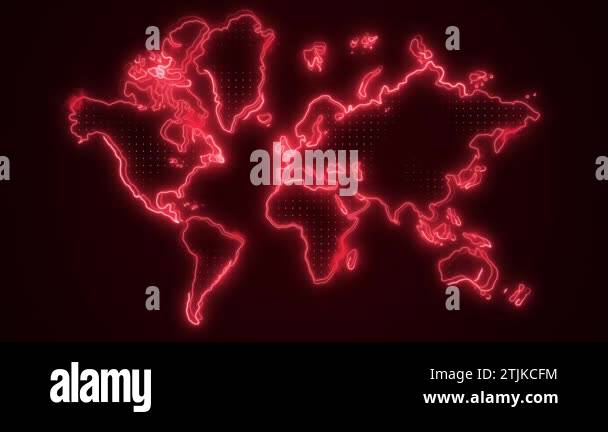 Neon Red World Map Borders Outline Loop Background Stock Video Footage ...
