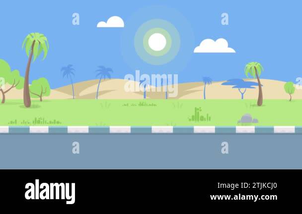 animated 2d cartoon background in 4k Sidewalk explainer with bench ...
