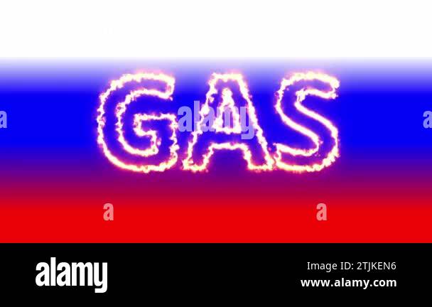 Burning gas letters with russian flag background show extinguishing ...