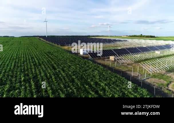 Building Solar Farm. Solar energy panels, aerial view of photovoltaic ...