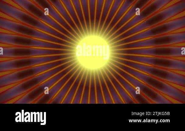 The bright sun in the center of the frame with rays emanating from it ...