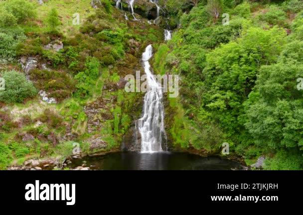 Aerial view of Assaranca Waterfall, one of Donegals most beautiful ...