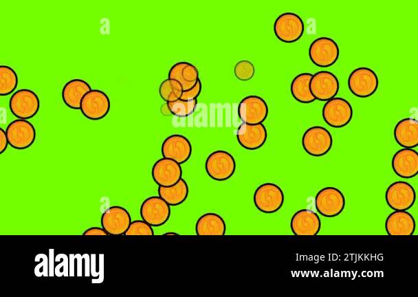 Gold coin animation. rain of gold coins on green screen background ...